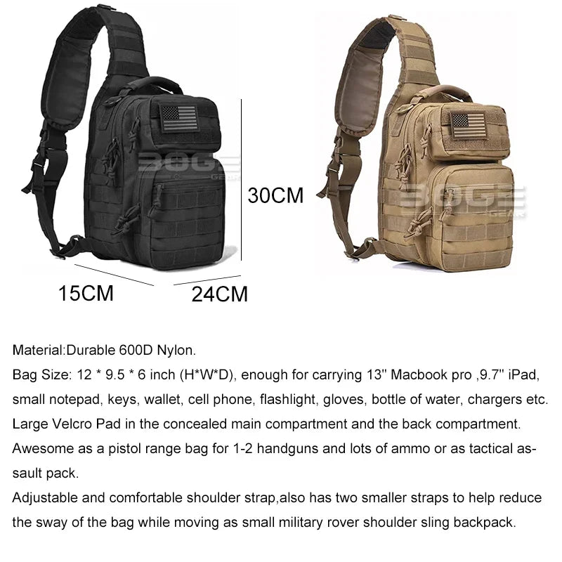Tactical Shoulder Bag Rover Sling Pack Nylon Military Backpack Molle A ...