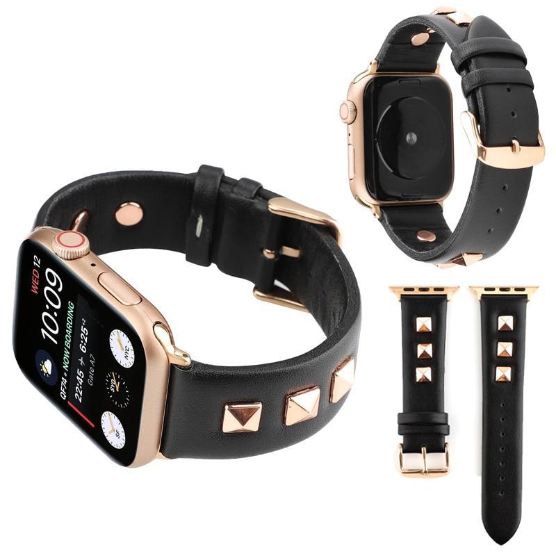 www.Nuroco.com - Apple watch band Punk gold studded leather rivets ...