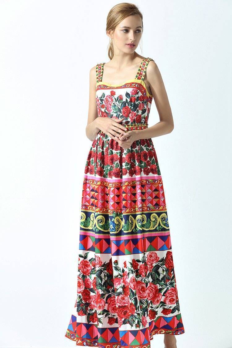 www.Nuroco.com - Summer Runway Spaghetti Strap Rose Flower Print ...