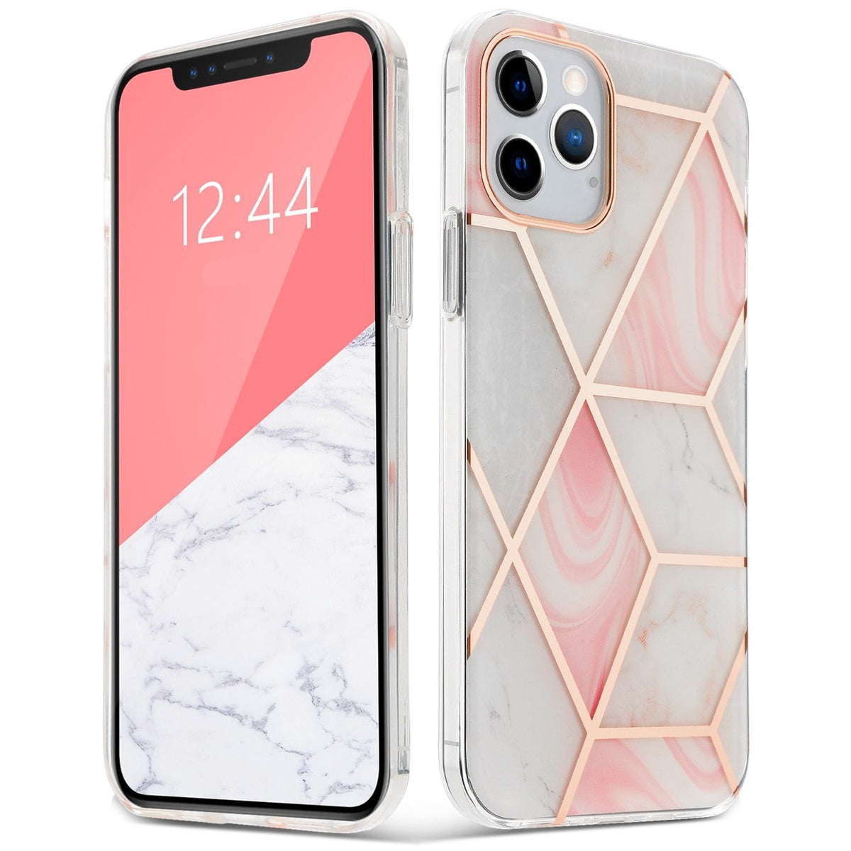 iPhone 11 12 X XR XS Pro Max Case Stylish Shiny Rose Gold Marble Desig ...