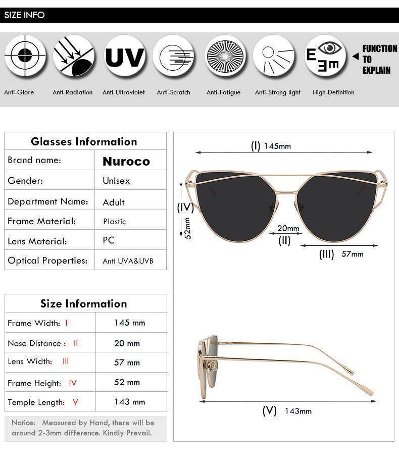 www.Nuroco.com - Cat Eye Mirror Shades Sunglasses